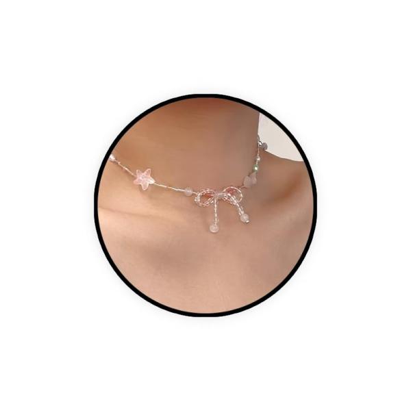 商品名: Azusa Sun Y2k ビーズボウチョーカーネックレス シンプル かわいい カラフル 五芒星ネックレス レディース ティーン ガールズ ファッション パーティー ジュエリー ギフト トレンディなもの, 1 PC, 金属, 宝石...