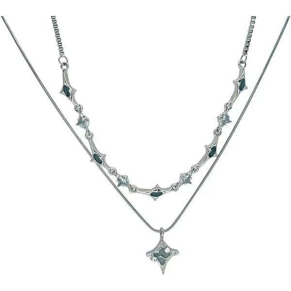 商品名: Rrdaily ツーピース イレギュラージルコニア スターライトネックレス スタックチェーンネックレス ブルーアストラルスター ダブルレイヤーデザイン チョーカー クリスタルスネークボーンチェーンペンダントジュエリー 女性用, 金...