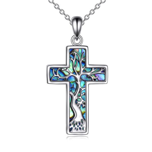 商品名:  YFN Cross Tree of Life Necklace 925 Sterling Silver Abalone Shell Celtic Knot Cross Jewelry Necklace for Women Men...