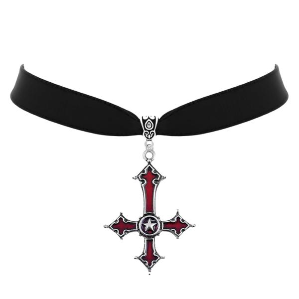 商品名: TKHLT ゴシック 逆さま クロス チョーカー ネックレス レッド 反転クロス ブラック ベルベット チョーカー 悪魔の保護 お守り ジュエリー ギフト, 亜鉛, 宝石なし TKHLT Gothic Upside Down Cr...