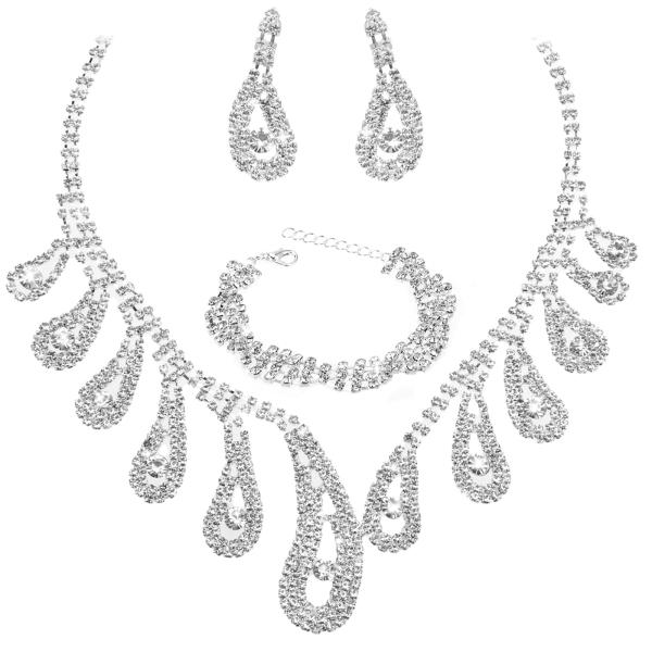 商品名: PHOGARY レディースラインストーンジュエリーセット 花嫁ジュエリーアクセサリーセット シルバーラインストーンチョーカーネックレス フリンジブレスレット クリスタルダングルイヤリング ウェディングブライダルパーティー用 3点セ...