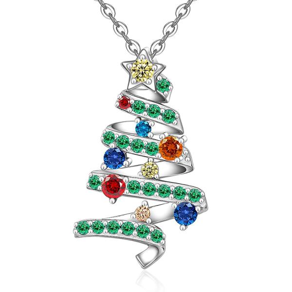 商品名: クリスマスネックレス クリスマスツリーネックレス レディース ペンダント スターリングシルバー ホリデー グリーンツリー X-Mas メリークリスマスギフト, スターリングシルバー, キュービックジルコニア Christmas N...