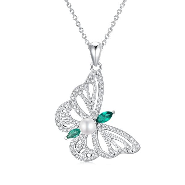 商品名: Zoeniya バタフライネックレス レディース ガールズ スターリングシルバー ジュエリー 淡水養殖 シングルパールネックレス キュービックジルコニア付き 上品なジュエリー 妻 母 姉妹 ガールフレンドへのギフト, スターリング...