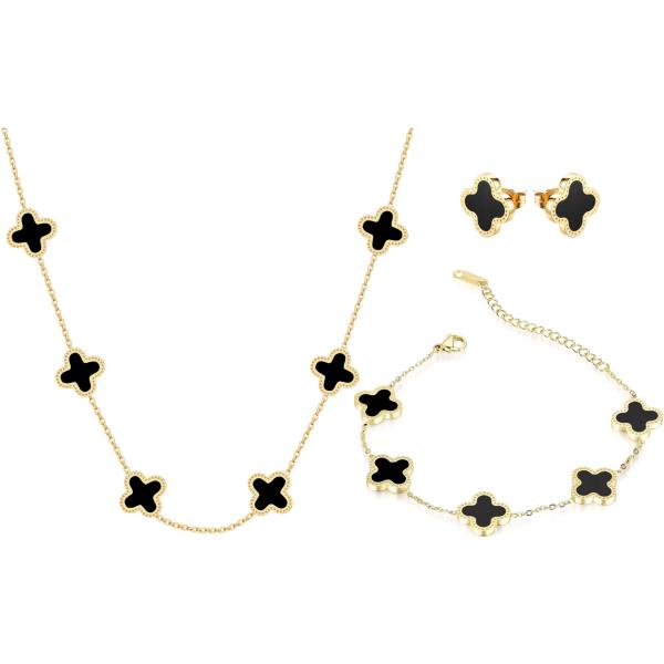 商品名:  PRIMATORIA Four Leaf Clover Jewelry Set for Women 18K Gold Plated Bracelet Necklace Earrings 4 Leaf Lucky Choker a...