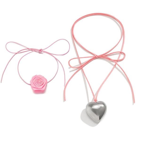 商品名: Kasmena チャンキーハートチョーカーネックレスとフラワーチョーカーネックレス レディース 調節可能なブラックベルベットフラワー ゴスチョーカー トレンディなジュエリーギフト レディース ガールズ, 金属, 宝石なし Kasm...