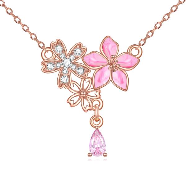 商品名: YFN 牡丹/ハイビスカスフラワーペンダントネックレス スターリングシルバー エナメル フラワージュエリー 女性へのギフト 母へのギフト, スターリングシルバー, 宝石なし YFN Cherry Blossoms Necklace...