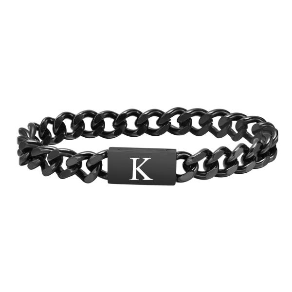 商品名:  Gamtic Mens Initial Chain Bracelets, Waterproof Stainless Steel Black Plated Cuban Link Chain Bracelet for Men Boy...