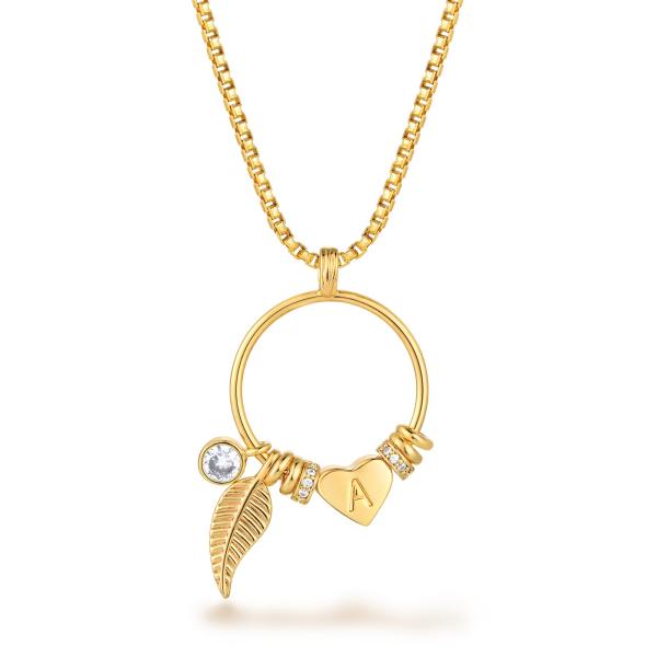 商品名: GNIRTSI ゴールドイニシャルネックレス レディース カルマ オープンサークルペンダント ハートリーフビーズ付き キュービックジルコニア 14Kゴールドメッキ ミニマリスト 上品なボックスチェーン パーソナライズ トレンディ ...