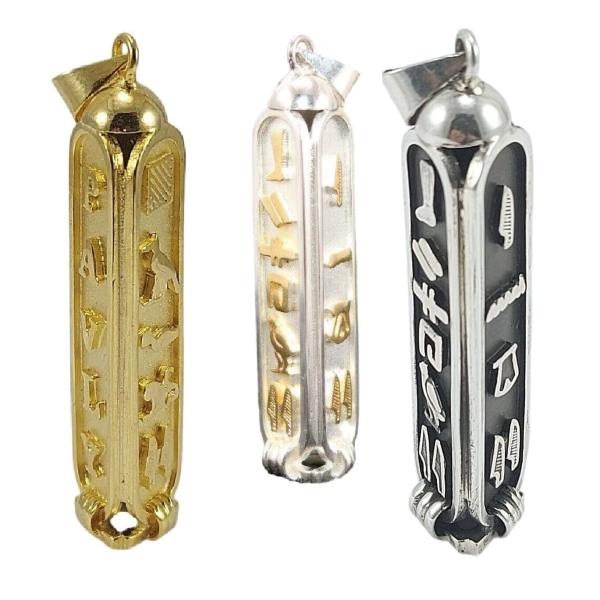 商品名:  Customize Personalized Cartouche 3-Sided Necklace Sterling Silver gold plated and Oxidized Silver Solid Pendant Tr...
