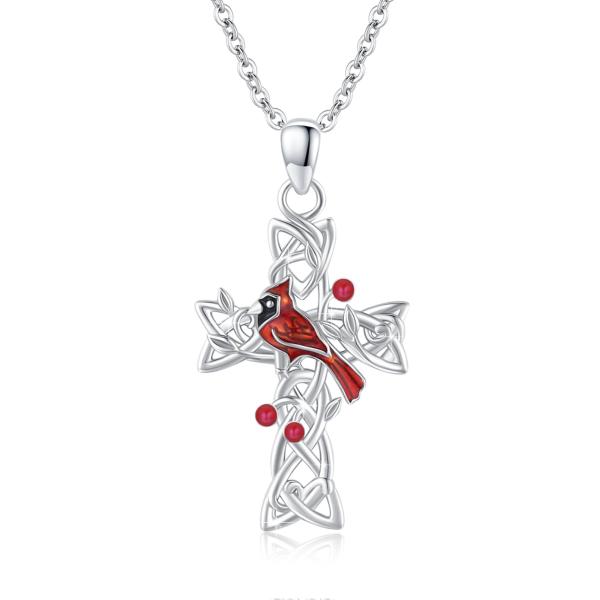 商品名: Aututer Cardinal ネックレス 925スターリングシルバー ケルトカーディナルネックレス 女性用 十字架 カーディナルペンダント 赤い鳥のネックレス 動物ネックレス メモリアル お悔やみ カーディナルジュエリー 女の...