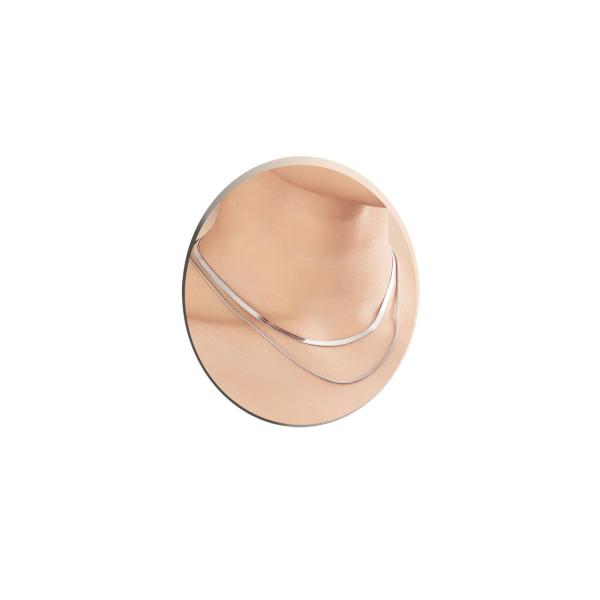 商品名: fezzet チョーカーネックレス シンプル 女性用 ダブルフラットスネークチェーンネックレス ジュエリーセット 女性へのギフトに, ステンレス鋼, アレキサンドライト Easter Gift for Women Silver N...