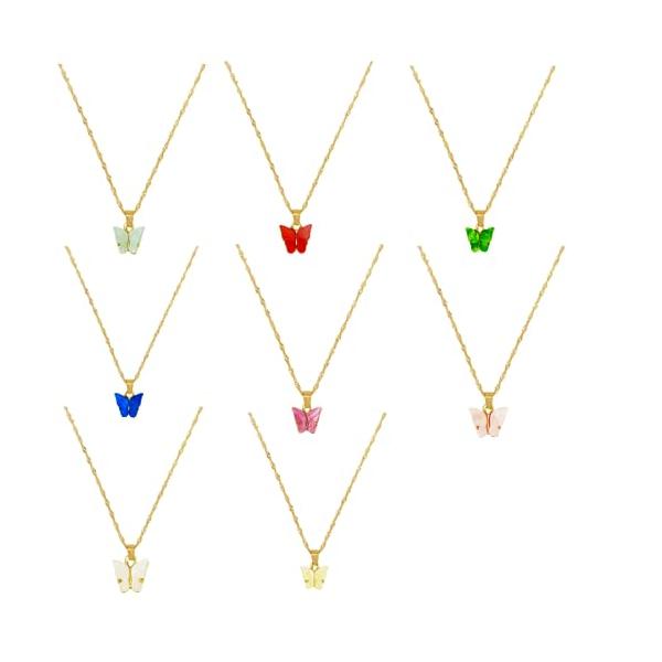 商品名: FANBODTA カラフルなバタフライペンダントネックレス アクリルバタフライチェーンネックレス かわいいジュエリーギフト 女性と女の子に 8個, アクリル, アクリル FANBODTA Colorful Butterfly Pe...