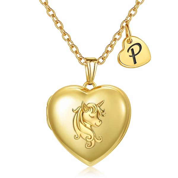 商品名: YOUFENG ラブハート ユニコーン ロケットネックレス 女の子用 26文字 イニシャルロケット 写真を入れる 18Kゴールドメッキ ロケットギフト 女性用, エナメル, キュービックジルコニア YOUFENG Love Hea...