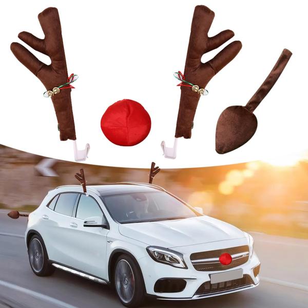 商品名: Sodcay 4個 車 クリスマス 枝角 装飾 エルクの角 クリスマス ベルとリボン付き ルーフ グリル ノーズテール ホリデー キュート クリエイティビティ デコレーションキット 車用 ユニバーサル (ブラウン&amp;レッド)...