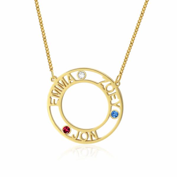 商品名:  LONAGO 14K Gold Personalized Three Names Necklace 14K Real Gold Custom Name Circle Pendant Necklace Gift for Women...