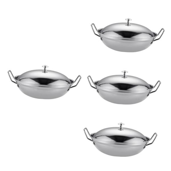 商品名:  HOMSFOU 4 Sets Stainless Steel Pot Griddle Pan Omelet Pan Skillet Steel Skillet Wok Stir Fry Pan Japanese Nabe Pot...