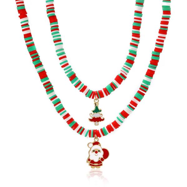 商品名: クリスマス Preepy ネックレス レディース カラフル ビーズ クリスマスツリー 雪だるま ペンダント ネックレス レイヤード プレッピー クリスマス チョーカー クリスマス 粘土 重ね付け可能 ネックレス ジュエリー ギフト...