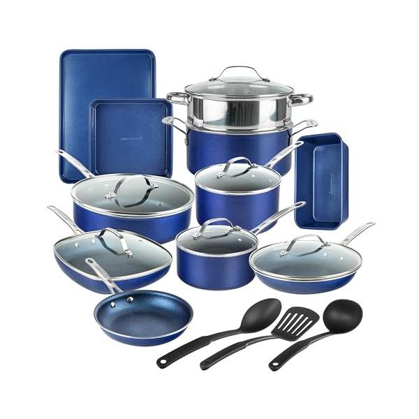 商品名:  GRANITESTONE Blue 20 Pc Kitchen Pots and Pans Set Non Stick Cookware Set, Kitchen Cookware Sets, Granite Nonstick ...