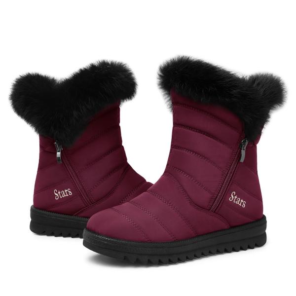 商品名:  SHIBEVER Waterproof Winter Boots for Women: Snow Mid Calf Fur Lined Warm Women Boot Outdoor Size 8.5 Walking Cold ...