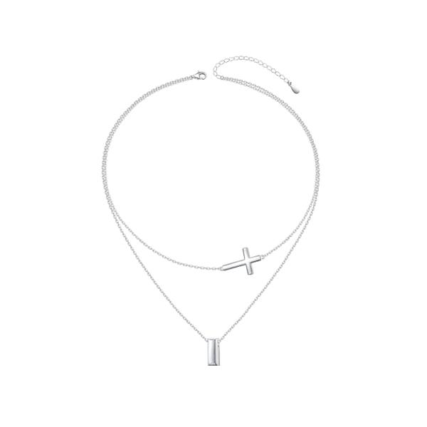 商品名: DAOCHONG S925スターリングシルバージュエリー 横向きクロスチョーカーネックレス 14インチ~18インチ, 金属, キュービックジルコニア DAOCHONG S925 Sterling Silver Sideways C...