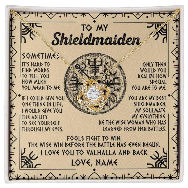 商品名: Yametee My Shieldmaiden ネックレス I Love You to Valhalla and Back バイキングジュエリー 女性用 誕生日 妻 ガールフレンド 記念日 カスタマイズメッセージカード, ステンレ...