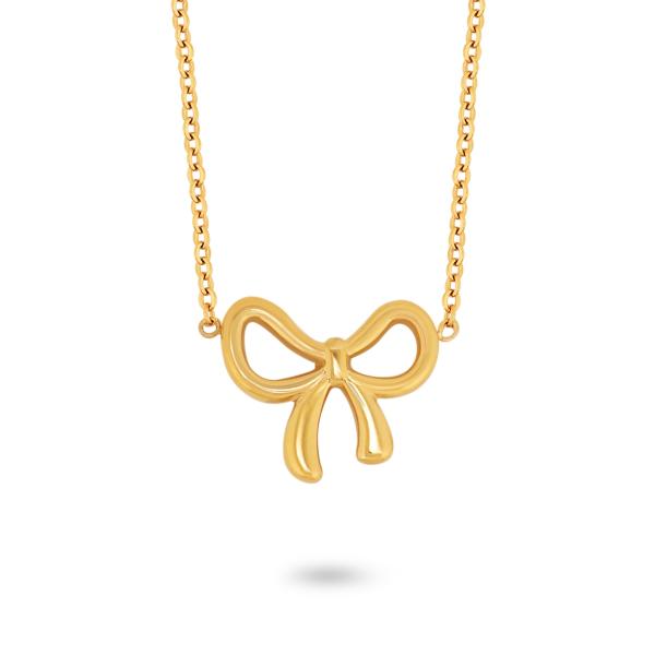 商品名: OJERRY ボウペンダントネックレス, ステンレス鋼, 宝石なし OJERRY Minimal Simple Dainty Gold Plated Bow Pendant Stainless Steel Cable Chain ...