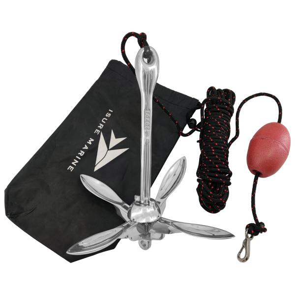 商品名: ISURE MARINE カヤックアンカーキット 3.5ポンド 316ステンレススチール 折りたたみ式グラプネルアンカーブイキット 30フィートのロープPVCブイと収納バッグ付き カヌー カヤック 筏ボート ヨット 釣り 小型ボー...