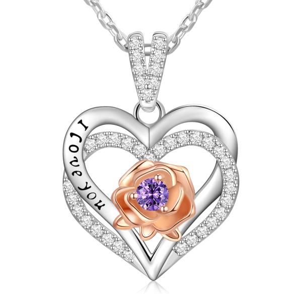 商品名: 女性へのクリスマスギフト 妻 I Love You ハートネックレス ローズ誕生石 シルバージュエリー S925 アニバーサリーネックレス 彼女 ガールフレンド 妻 クリスマスギフトアイデア 母 娘 祖母へのギフト 誕生日 クリス...