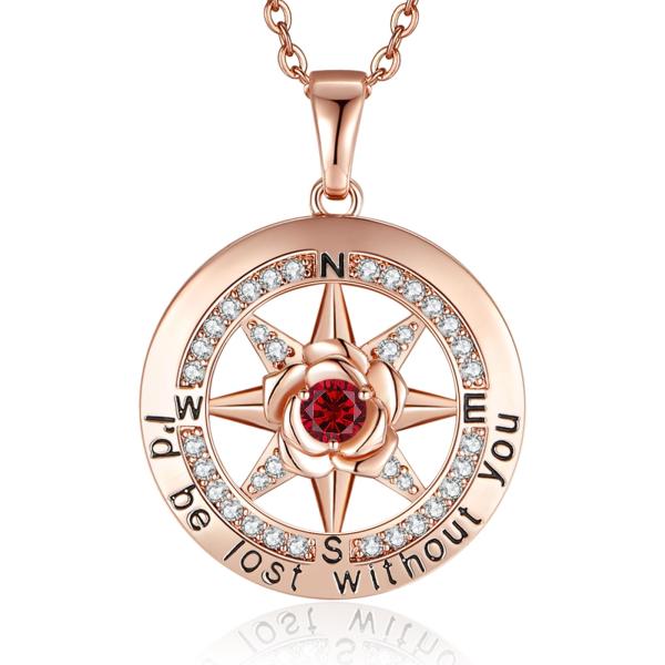 商品名: LIANYU 925スターリングシルバー コンパス ローズネックレス 18Kローズゴールドフィルド 5Aキュービックジルコニア誕生石 「I'd Be Lost Without You」 結婚記念ギフト 女性への誕生日プレゼント 彼...