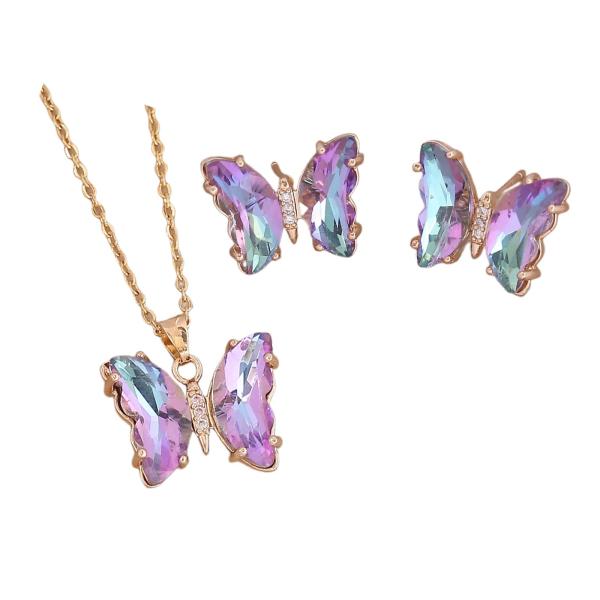 商品名: tenghong2021 バタフライネックレス イヤリング ミニマリスト キュービックジルコニア ゴールド バタフライ ペンダント イヤリング ネックレス 18Kゴールドメッキ かわいいクリスタル バタフライジュエリーセット レデ...