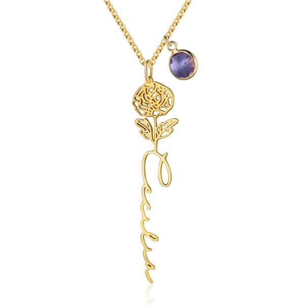 商品名:  ROSI Custom Birthstone Name Necklace for Women Personalized Birth Flower Necklace for Girls Handmade Birthday Anni...