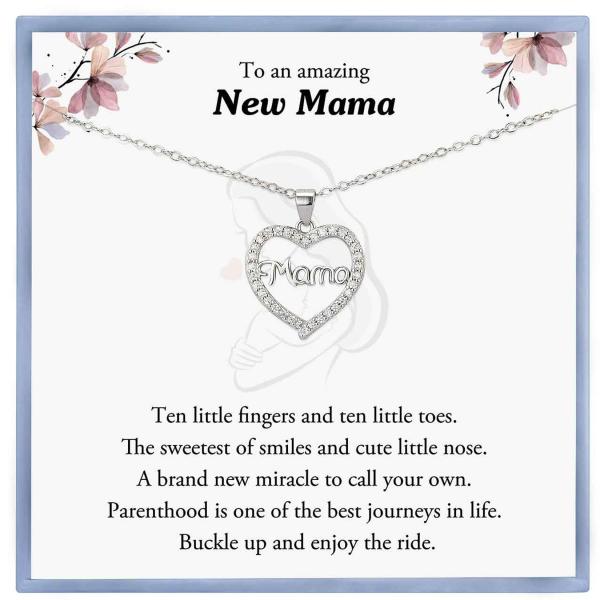 商品名: Burning Love Mama ネックレス ママギフト スターリングシルバー ラインストーン ハート ママネックレス 女性用 新米ママギフト 初めてのお母さんへのギフト, 金属, 宝石なし Mama Necklace Mom ...