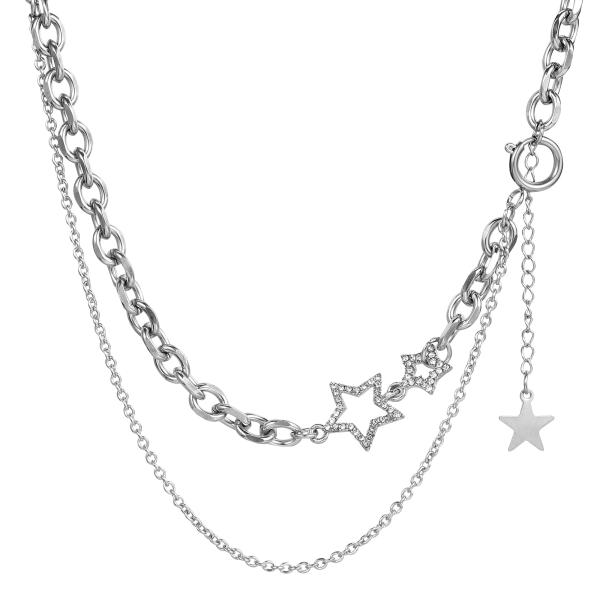 商品名: EXPHAIN 二層 スタック チャンキー チェーン チョーカー ネックレス レディース ティーン ガールズ Y2k スター ステートメントネックレス シルバー パンク アシンメトリー ダイヤモンド ネックレス ジュエリー, M,...