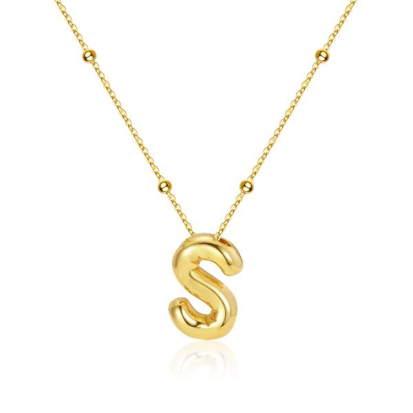 商品名: INNERDIVA レターネックレス, 真鍮, 宝石なし INNERDIVA Gold Alphabet S Pendant Necklace Trendy Cute Puffy Balloon Letter Name Neckl...