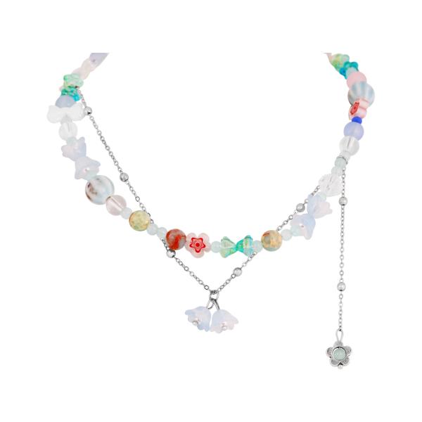 商品名: OJERRY Y2K かわいいカラフルなビーズネックレス ティーンガールズ/レディース, プラスチック, 宝石なし OJERRY Y2K Kawaii Cutecore Aesthetic Baby Blue Lily Of Th...