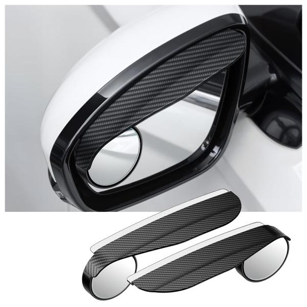 商品名:  2PCS Car Blind Spot Mirror with Side Mirror Rain Guard,Carbon Fibre Rear View Mirror Rain Visor &amp; 360° Adjusta...