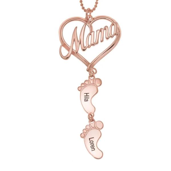 商品名:  FETNHU Hermsjewelry Thanksgiving Gift Mama Heart Pendant With Baby Feet Charm, Mom Necklace With Kids Names, Perso...