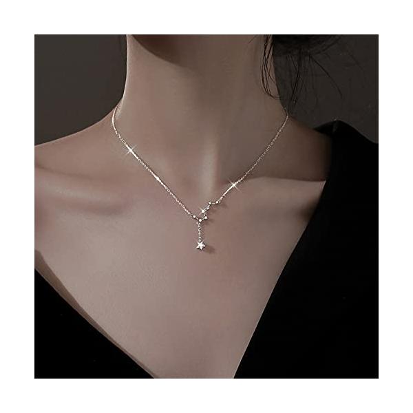 商品名: 女性用チョーカーネックレス フィッシュボーン ネックレス 925スターリングシルバー 北斗七星ネックレス フラッシュダイヤモンドペンダント タッセル鎖骨チェーン 女性 シンプル 気質 ジュエリー パーティーギフト Women's ...