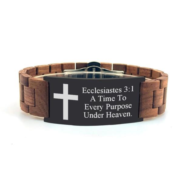 商品名:  SHNIAN Bible Verses Cross Bracelets Wooden Bracelets for Men Ecclesiastes 3:1 Walnut Wood &amp; Black Stainless St...