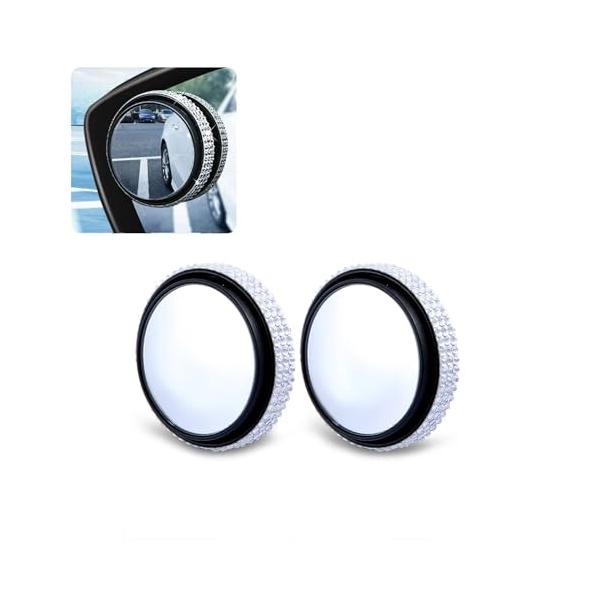 商品名:  Yumfugu 2 PCS Bling Car Reversing Assist Small Round Mirror, 2.24" x 0.47" Rhinestone-encrusted 360° Rotating Larg...
