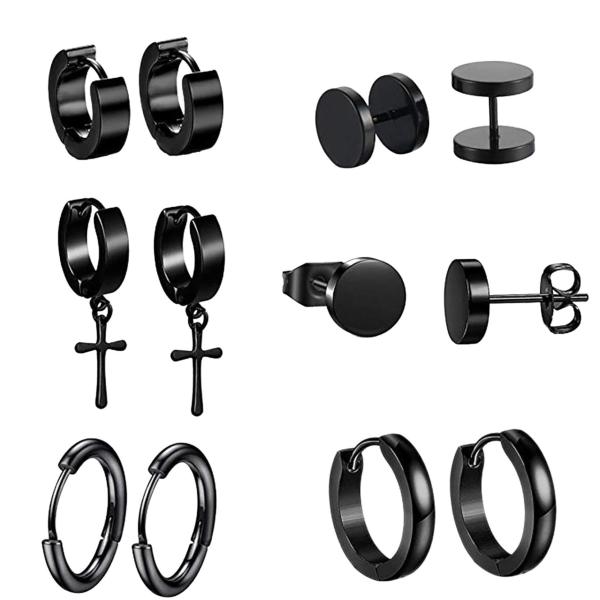 商品名:  6 Pairs Stainless Steel Earrings Punk Hoop Earrings Set for Men Women, 6Pcs Fashion Punk Earring Set Stainless Ste...