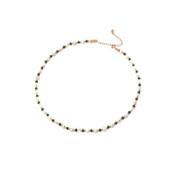 商品名:  Red Miaoyan+ Natural Pearl Beaded Choker For Women, Delicate Emerald Necklace For Girls, S925 Silver 18K Gold Plat...