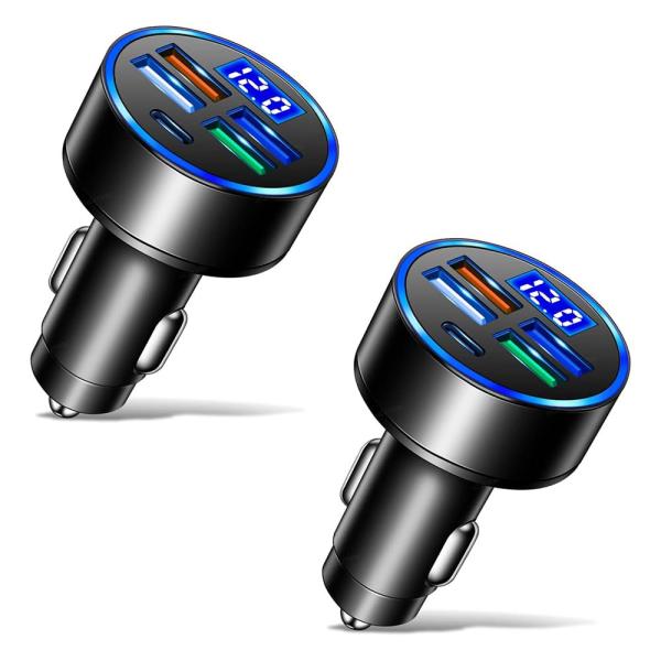 商品名:  5 Port USB Car Charger(4USB+Type C) Compact Fast Charger Cigarette Lighter Adapter with LED&amp;Voltage Monitor, C...