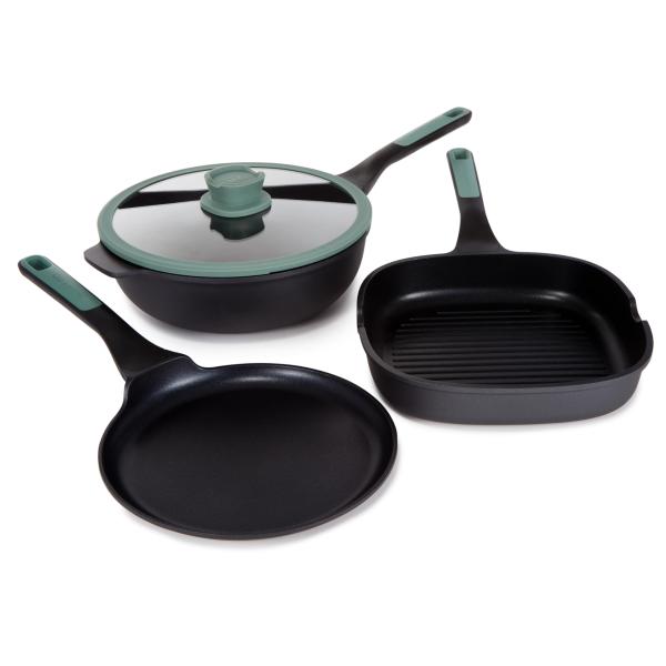 商品名:  BergHOFF Forest 4Pc Non-stick Specialty Cookware Set with Glass Lid, Cast Aluminum, Ferno-Green, Non-toxic, Long S...