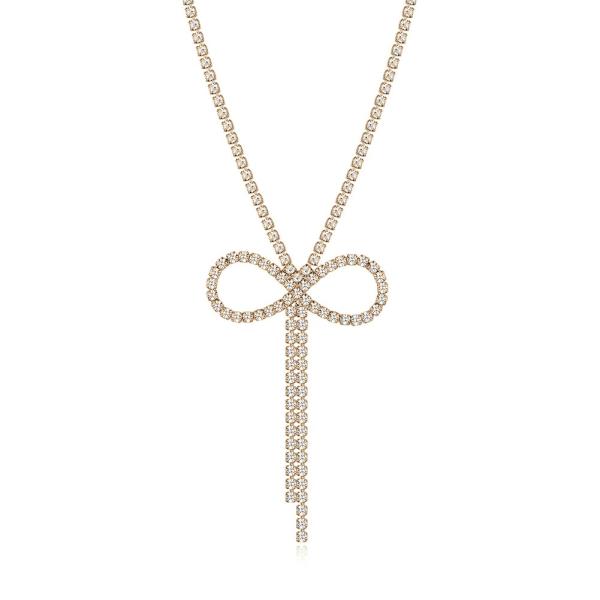 商品名: ゴールドとシルバーのリボンネックレス レディース, 真鍮, キュービックジルコニア FAMARINE 14K Gold Plated Bow Necklace for Women Simple Cubic Zirconia Cho...