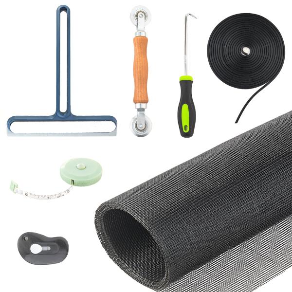 商品名: Windowsスクリーン交換 48インチx118インチ スクリーン修理キット 窓&amp;パティオドア用 木炭ファイバーメッシュ ローリングツール/フック/定規/カッター/スプライン/ブラシ付き スライド式網戸交換用 窓用 Win...