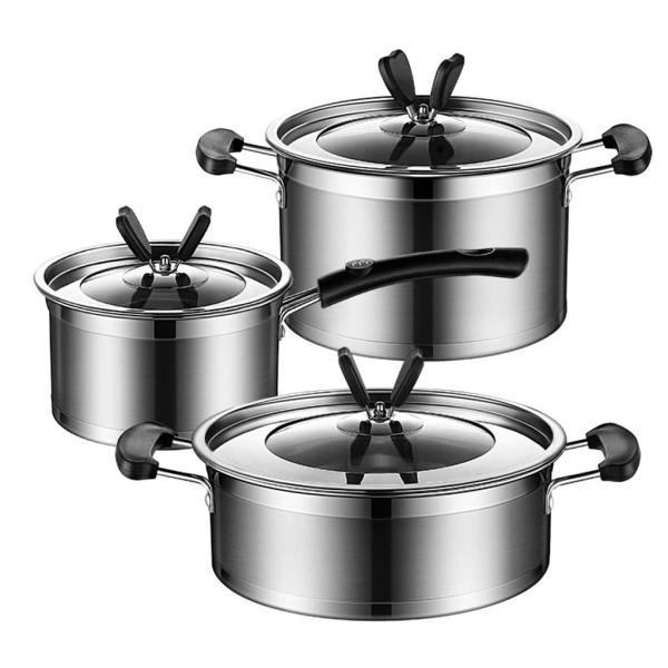 商品名:  Cook Stainless Steel Pot Set Kitchen Three Piece Set Soup Pot Milk Pot Hot Pot Combination Kitchen Cookware Pots f...