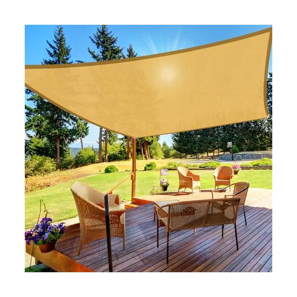 商品名: サンシェードカバー (10フィート x 13フィート サンド) HappyTrends Sun Shade Sail,10'x 13' Heavy Duty UV Protection Beach Shade Canopy Win...