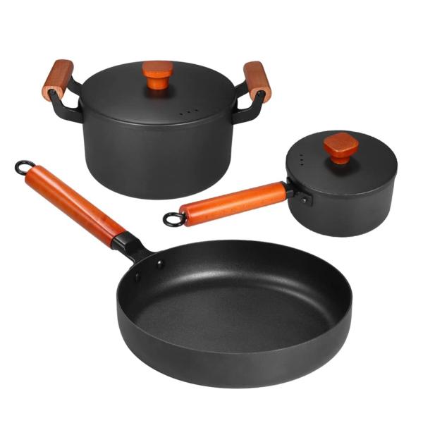 商品名:  DARBUT Cook 3 Piece Cast Iron Cookware Set Nonstick Iron Pot Soup Milk Frying Pan Kitchen and Pantry Room Cookware...