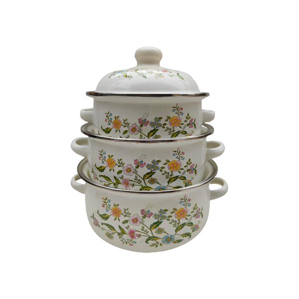 商品名: セット ダッチオーブン鍋 蓋つき 料理用 エナメル調理器具 鍋とフライパンハンドルセット ストック もの ホーロー鋳鉄 (小さな花 3個) Set Dutch Oven Pot with Lid for Cooking Ename...
